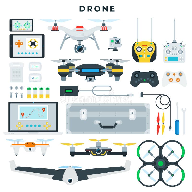 Different Types of Drones and Their Control Tools, Side and Top View ...