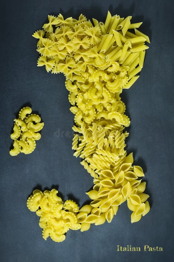 Different Types of Dry Pasta in the Form of a Map of Italy Stock Photo ...