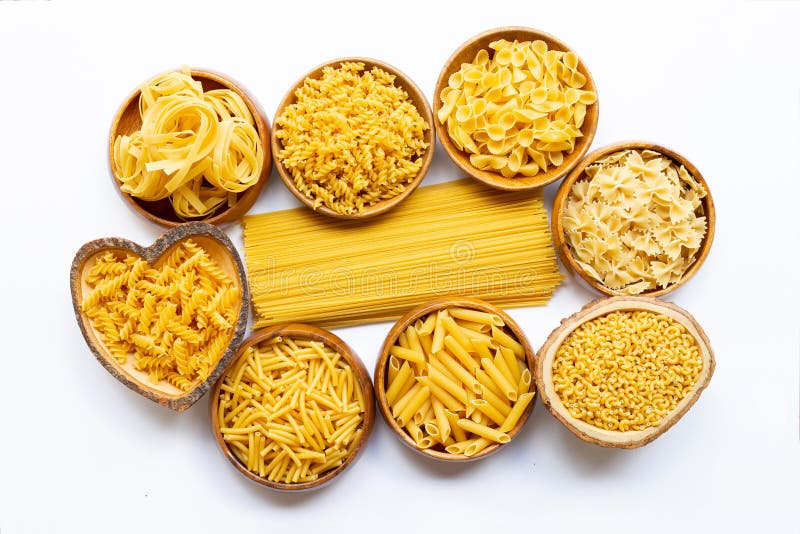 Different Types of Dry Pasta on White Stock Photo - Image of overhead ...