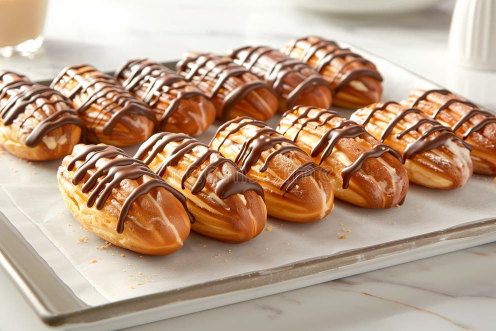 Different Types of Eclairs Topped with Nuts, Berries and Chocolate on a ...