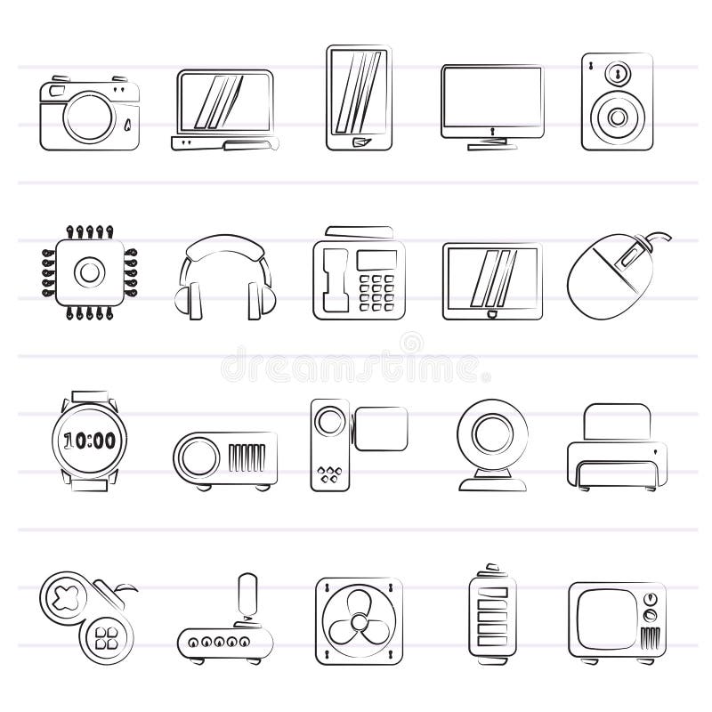 Different Types of Electronics Icons Stock Vector - Illustration of ...