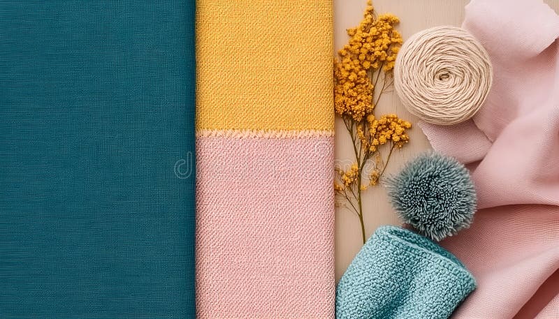 Different Types of Fabrics with Color Palette Stock Image - Image of ...
