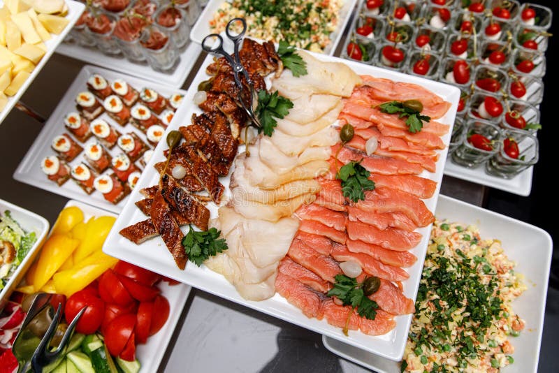 Different Types of Fish on the Banquet Table Stock Image - Image of ...