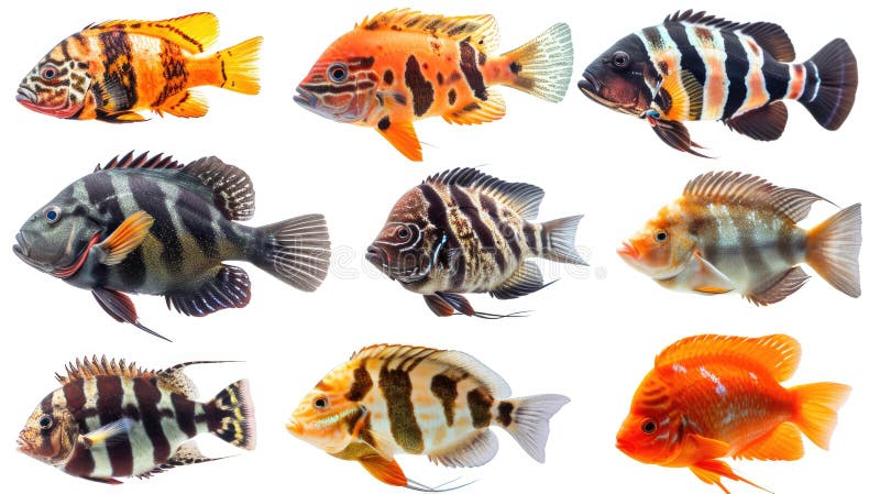 Different Types of Fish Gathered Together on a White Surface. Suitable ...