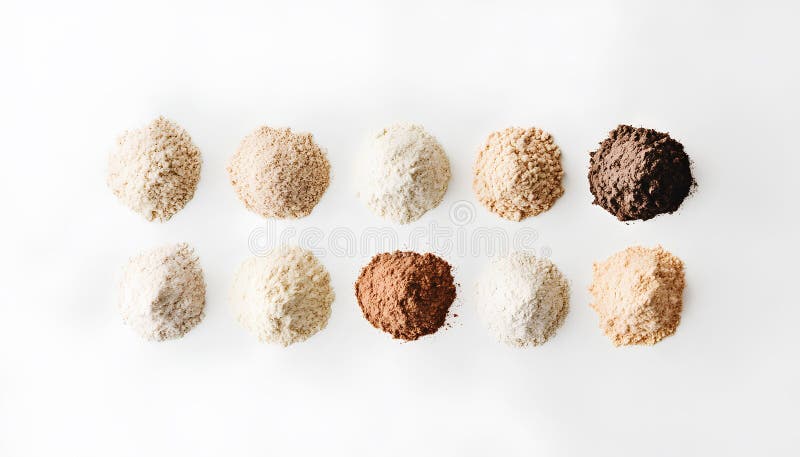 Different Types of Flour on White Background, Flat Lay Stock Image ...