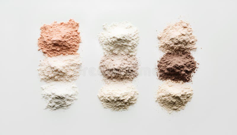 Different Types of Flour on White Background, Flat Lay Stock Photo ...