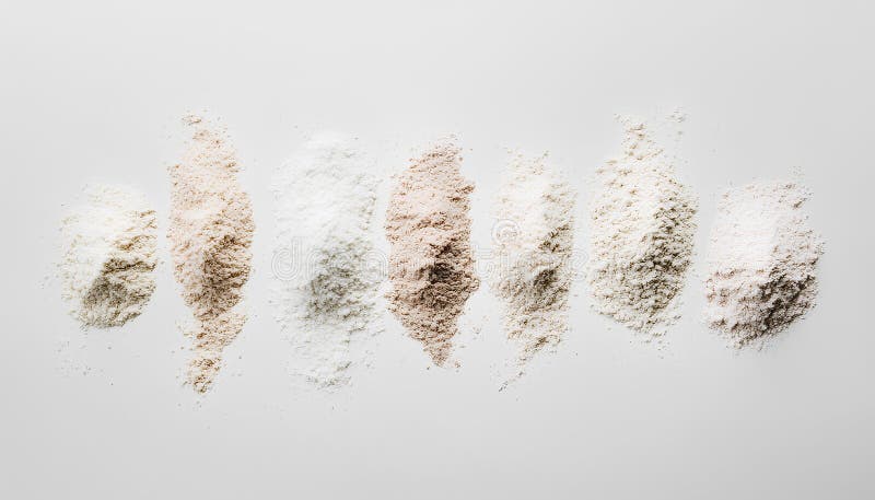 Different Types of Flour on White Background, Flat Lay Stock Image ...
