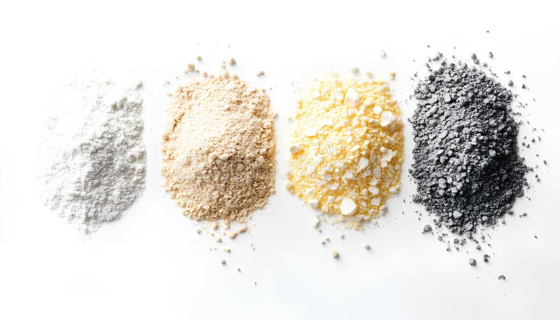 Different Types of Flour on White Background, Flat Lay Stock Photo ...