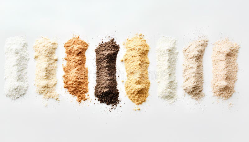 Different Types of Flour on White Background, Flat Lay Stock Image ...