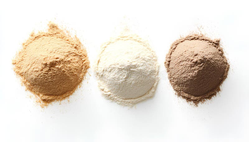Different Types of Flour on White Background, Flat Lay Stock Photo ...