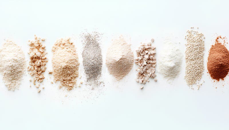 Different Types of Flour on White Background, Flat Lay Stock Image ...