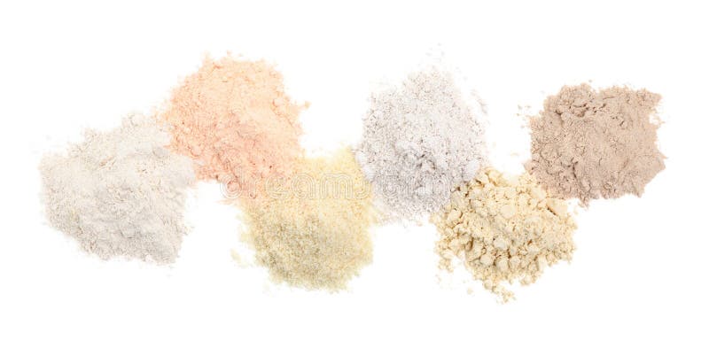 Different Types of Flours on White Background, Top View Stock Image ...