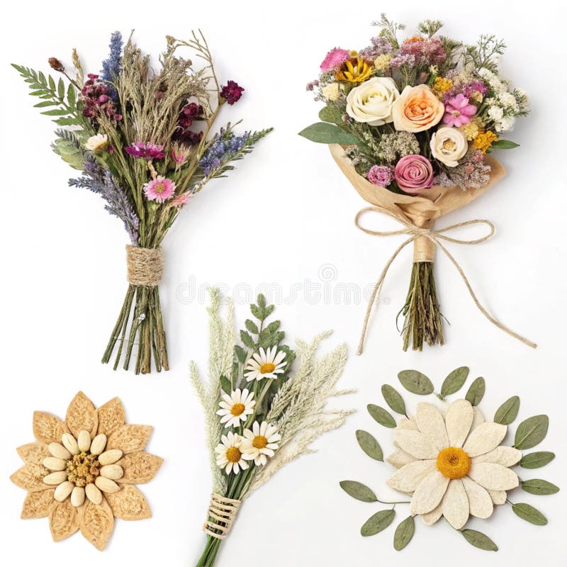 Different Types of Flower Crafts Isolated on White Background Stock ...