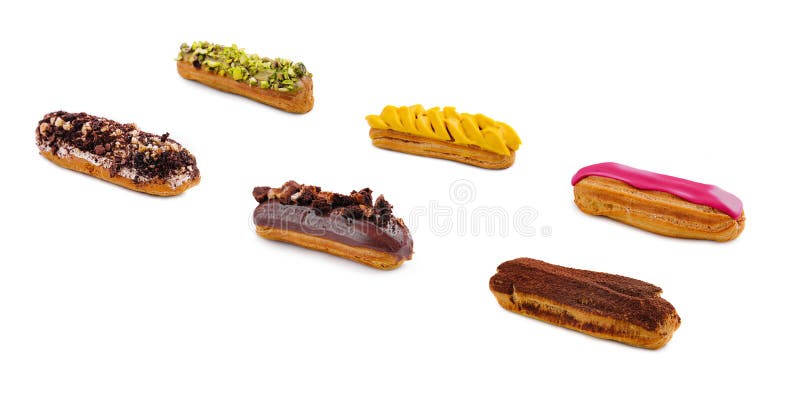 Different Types of French Eclairs Isolated Stock Image - Image of sugar ...