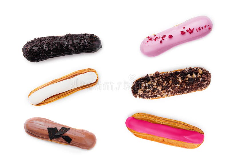 Different Types of French Eclairs Isolated Stock Photo - Image of ...