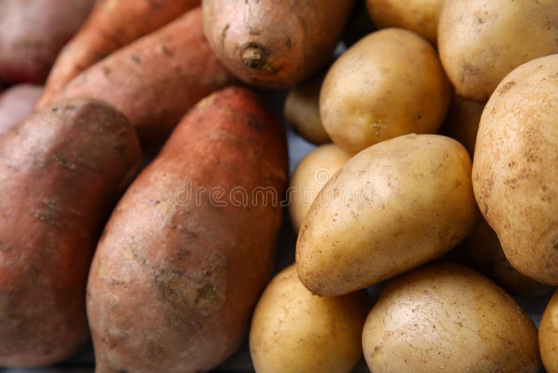 Different Types of Fresh Potatoes, Closeup View Stock Photo - Image of ...