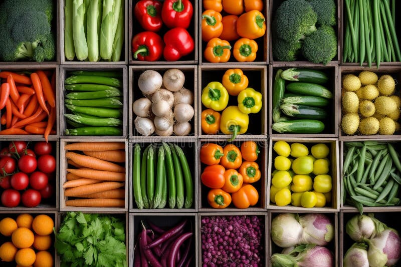 Different Types of Fresh Vegetables Arranged in Boxes. Conceptual ...