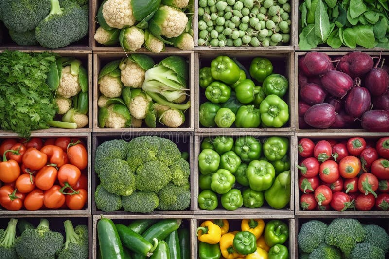 Different Types of Fresh Vegetables Arranged in Boxes. Conceptual ...
