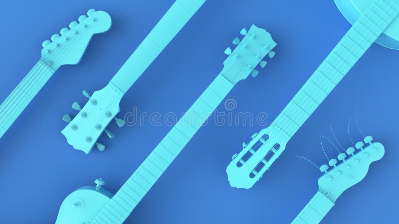 Different Types of Fretboard Guitar Instruments on Blue Background 3d ...