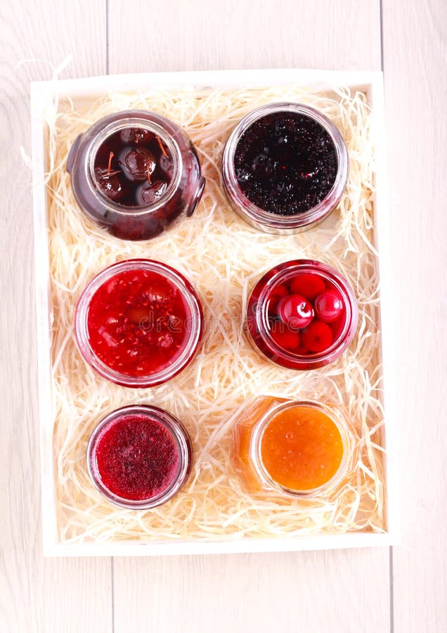 Different Types of Fruit Homemade Jams and Preserves Stock Photo ...