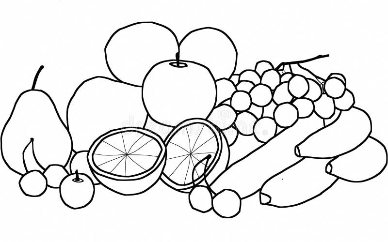 Different Types of Fruits Outline Digital Artwork on Plain White ...