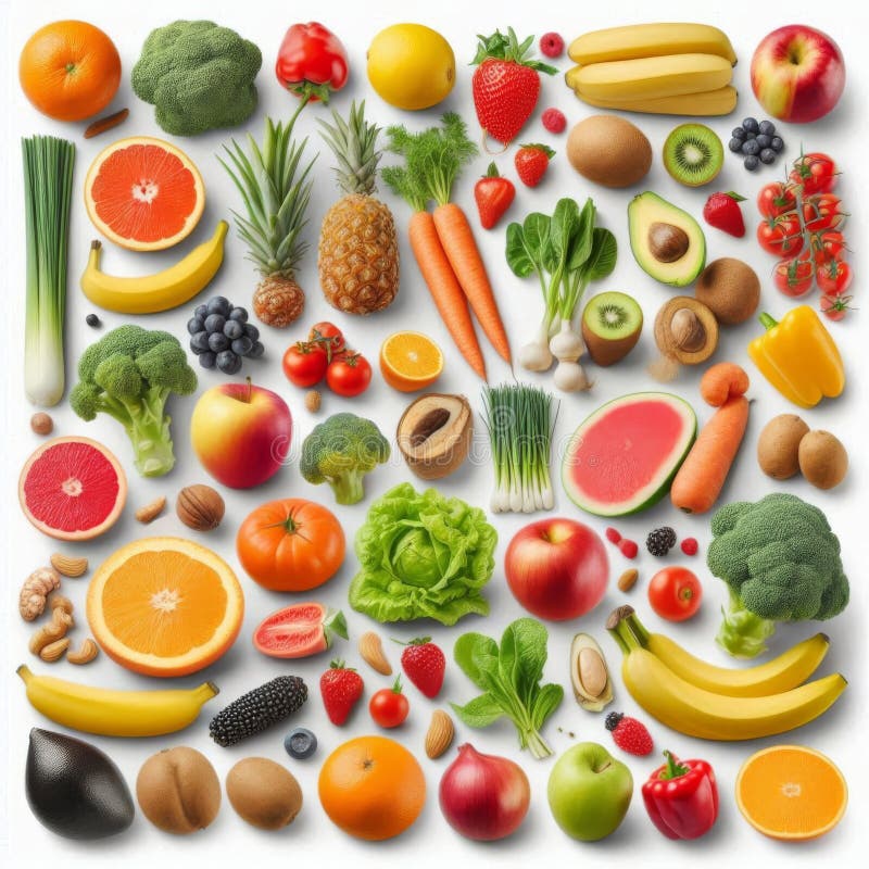 Different Types of Fruits and Vegetables Individually Isolated on a ...