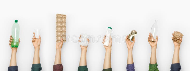 Different Types of Garbage in Human Hands. Stock Image - Image of dump ...