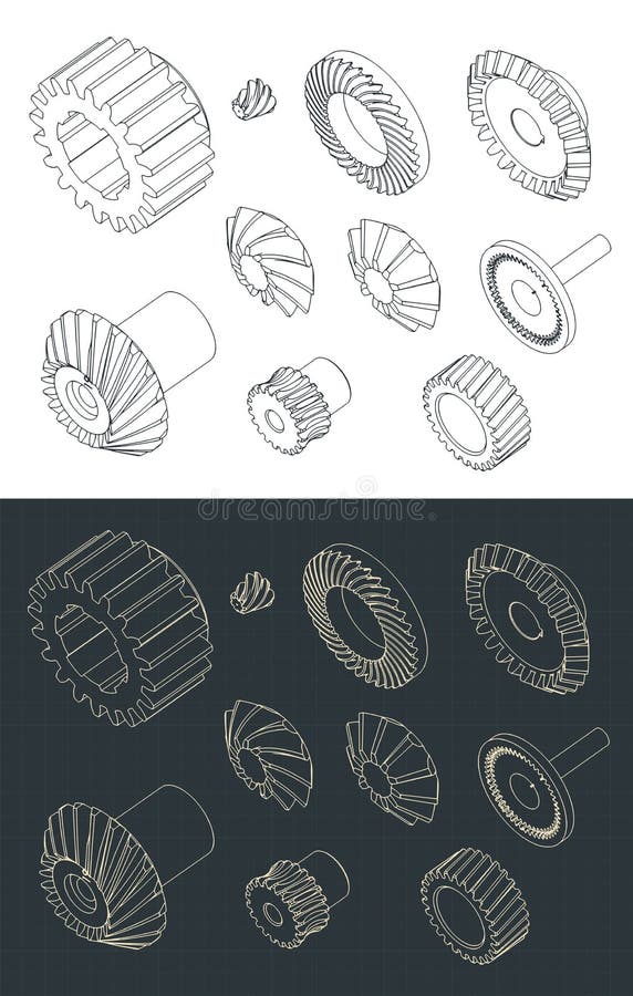 Different Types of Gears Isometric Blueprints Stock Vector ...