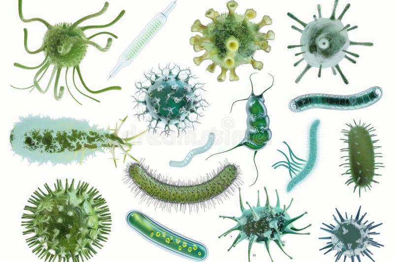 Different Types of Germs on a Clean White Background. Suitable for ...