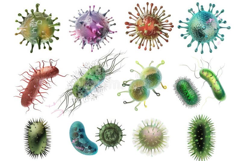 Different Types of Germs on a Plain White Background. Suitable for ...