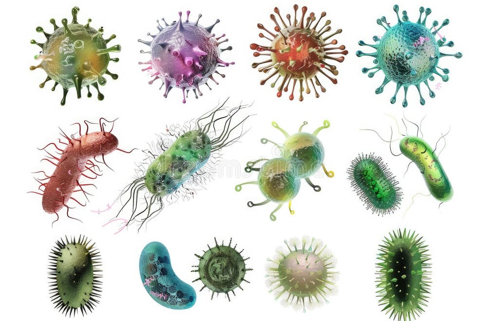 Different Types of Germs on a Plain White Background. Suitable for ...