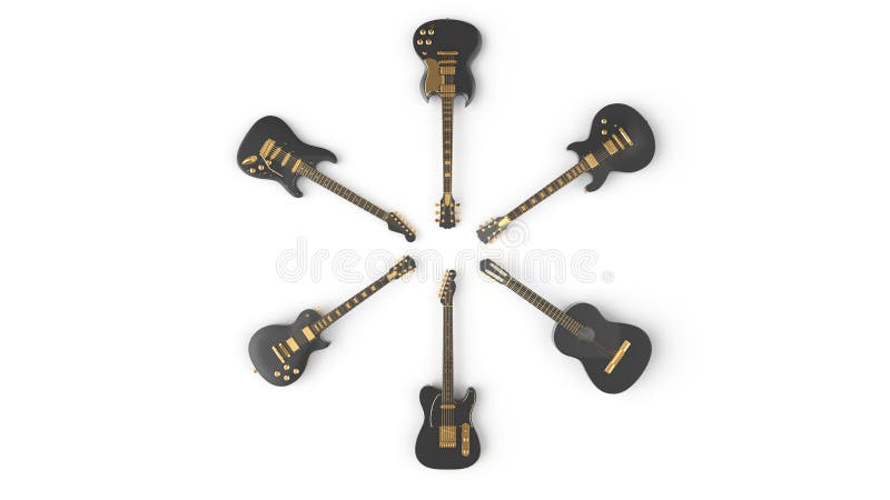 Different Types of Guitar Instruments on White Background 3d Rendering ...
