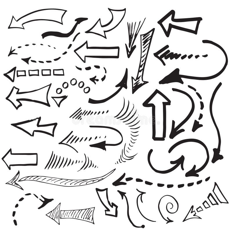 Different Types of Hand Drawn Arrows. Stock Vector - Illustration of ...