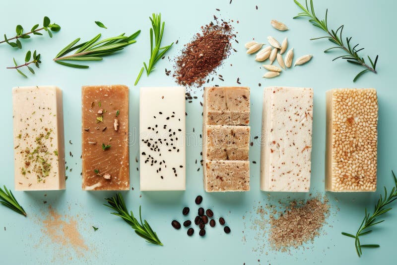 Different Types of Handcrafted Soap Arranged Artistically with Herbs ...