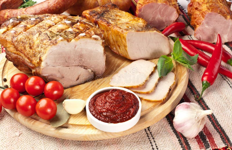 Different Types of Home-made Pork. Stock Photo - Image of slices ...