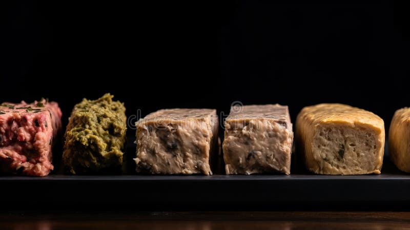 Different Types of Homemade Baked Pate in a Row, Black Background. AI ...