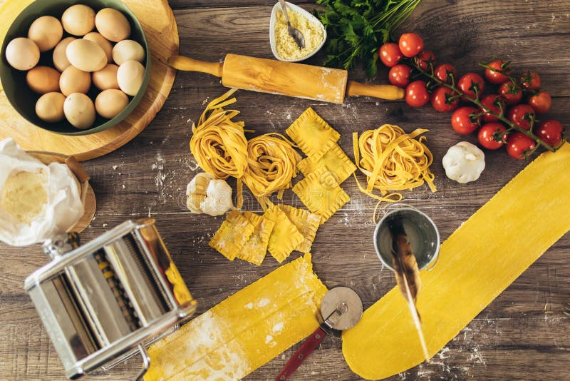 Fresh Pasta Homemade Preparation Stock Photo - Image of ravioli, wooden ...