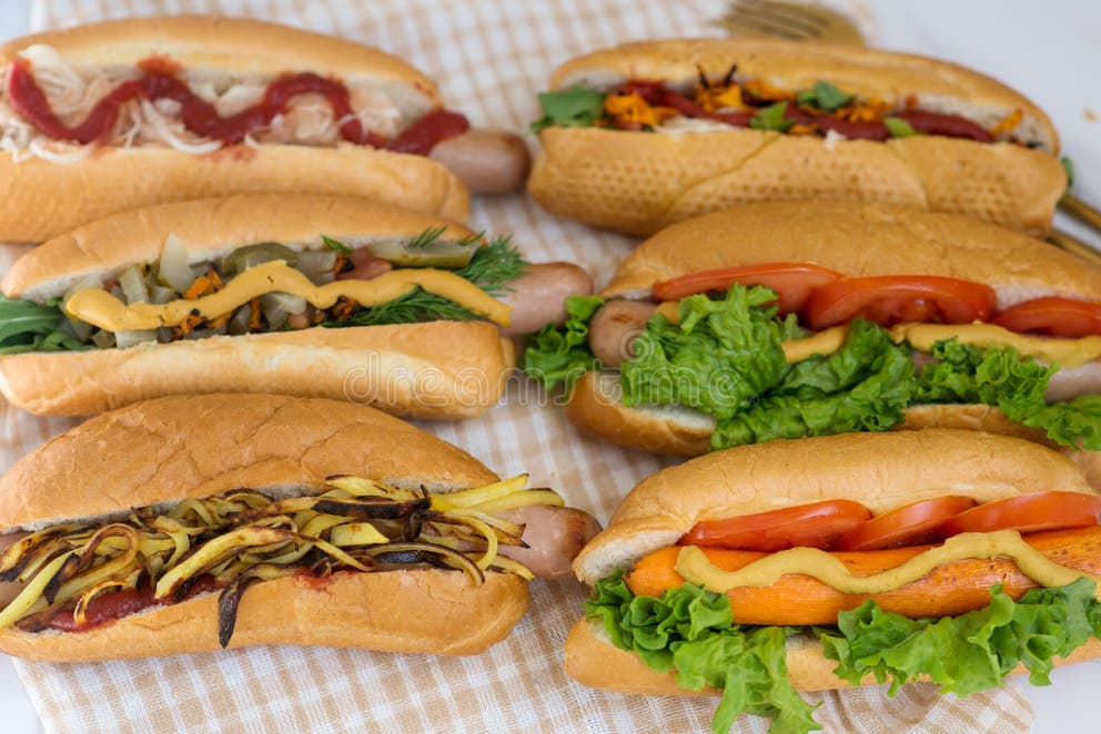 Different Types of Hot Dog on a White Table Stock Image - Image of meal ...