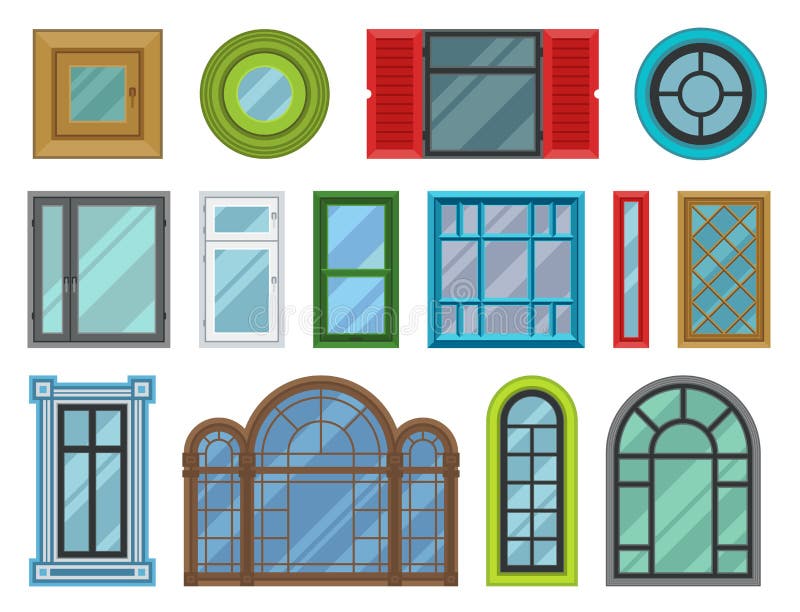 Different Types House Windows Elements Flat Style Frames Construction ...