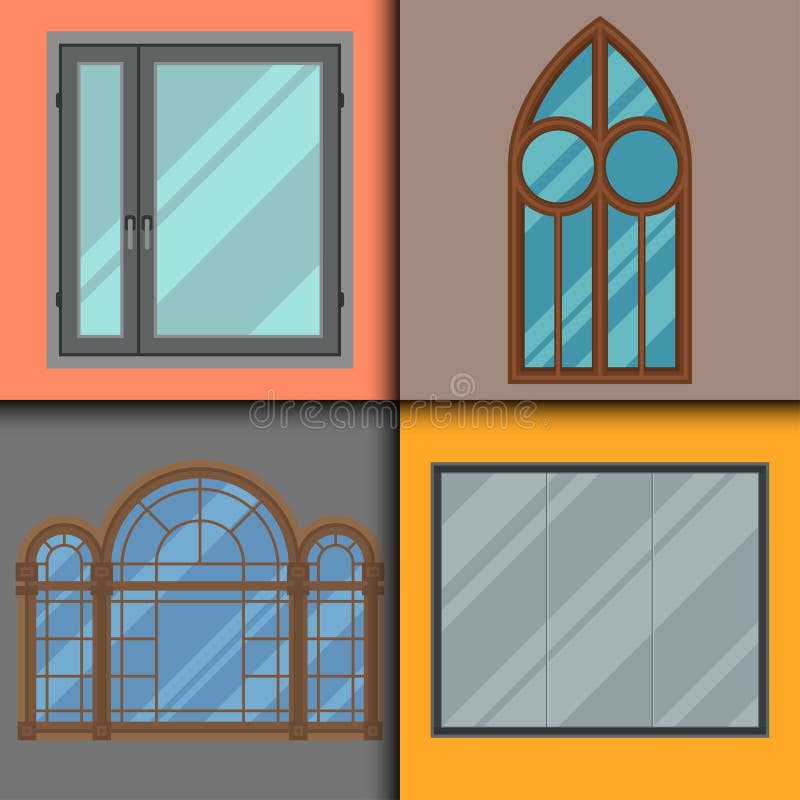 Different Types House Windows Elements Flat Style Frames Construction ...