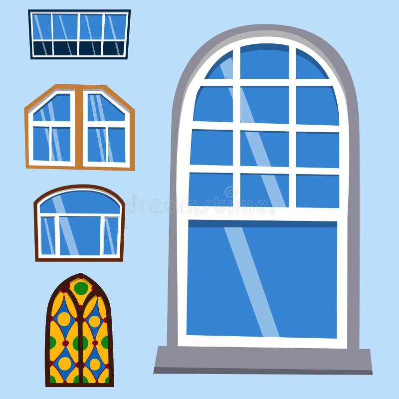 Different Types House Windows Elements Flat Style Frames Construction ...