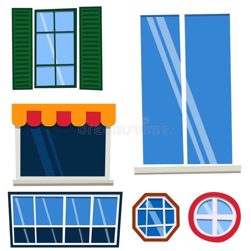 Different Types House Windows Elements Flat Style Frames Construction ...