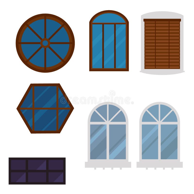 Different Types House Windows Vector Elements Isolated on White ...