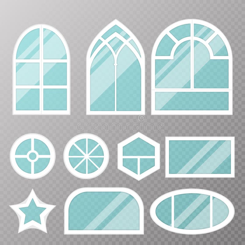 Different Types House Windows Elements Flat Style Glass Frames ...