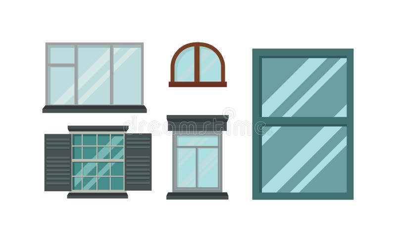 Different Types House Windows Vector Elements Isolated on White ...