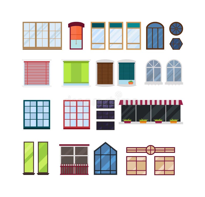 Different Types House Windows Vector Elements Isolated on White ...