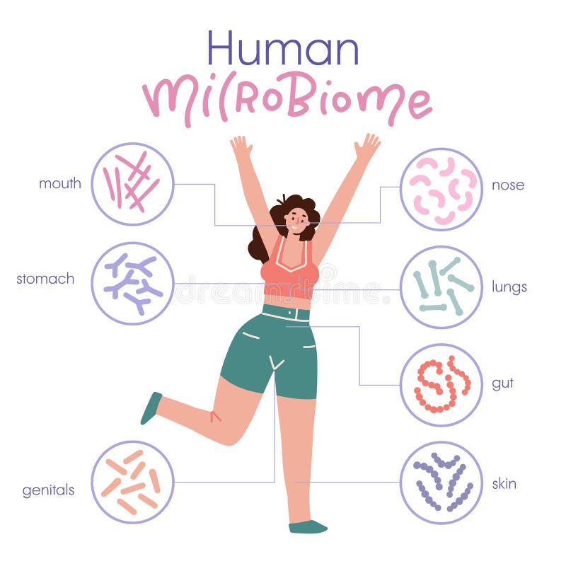 Different Types of Human Microbiome. Infographic with Girl Character ... Different Types of Human Microbiome. Infographic with Girl Character ...