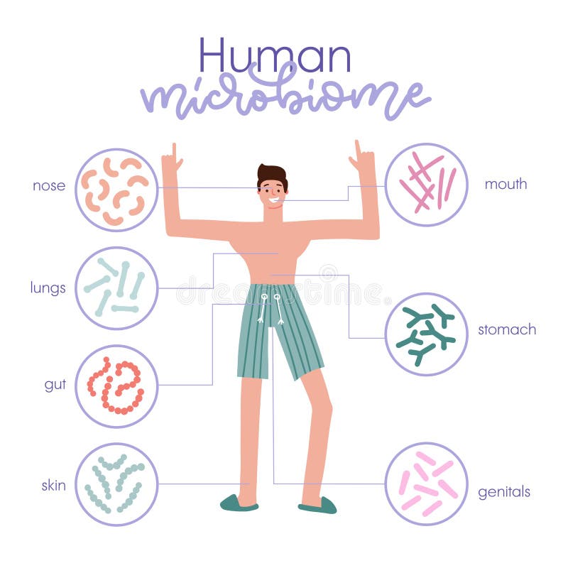 Different Types of Human Microbiome. Infographic with a Man Character ... Different Types of Human Microbiome. Infographic with a Man Character ...