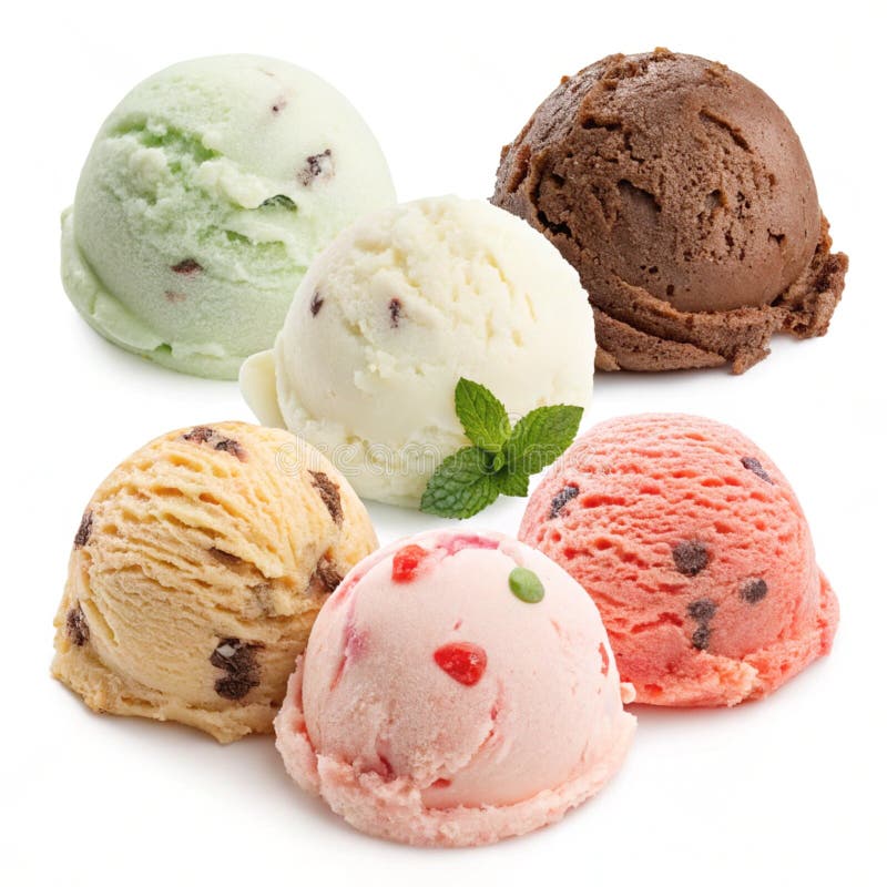 Different Types of Ice Cream Isolated on White Background Stock ...