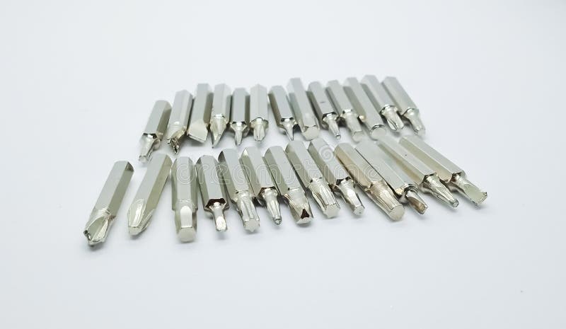 Different Types of Interchangeable Metal Screwdriver Tips, Isolated on ...